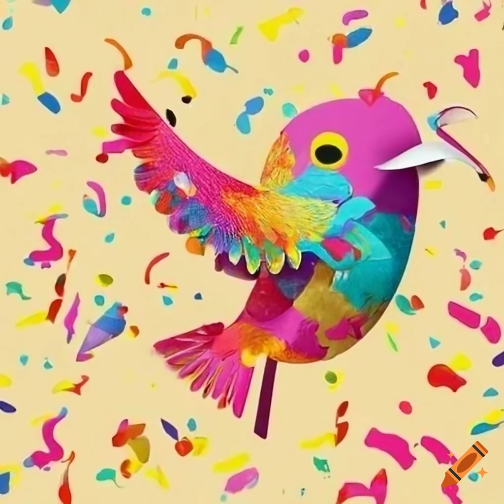 Colorful carnival confetti with flying birds on Craiyon
