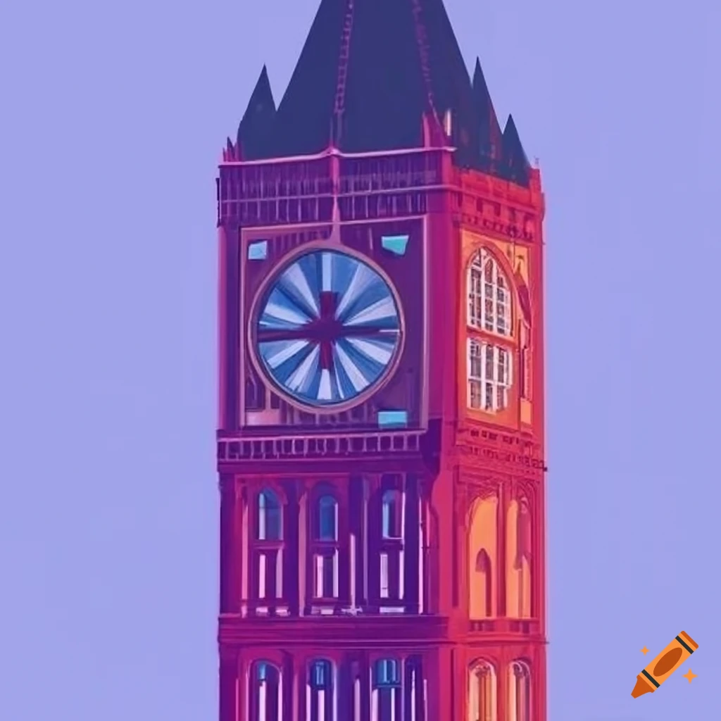 Illustration of the big ben tower in a minimal style on Craiyon