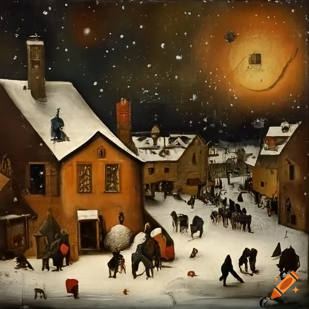 Winter wonderland painting in the style of pieter bruegel the elder on ...