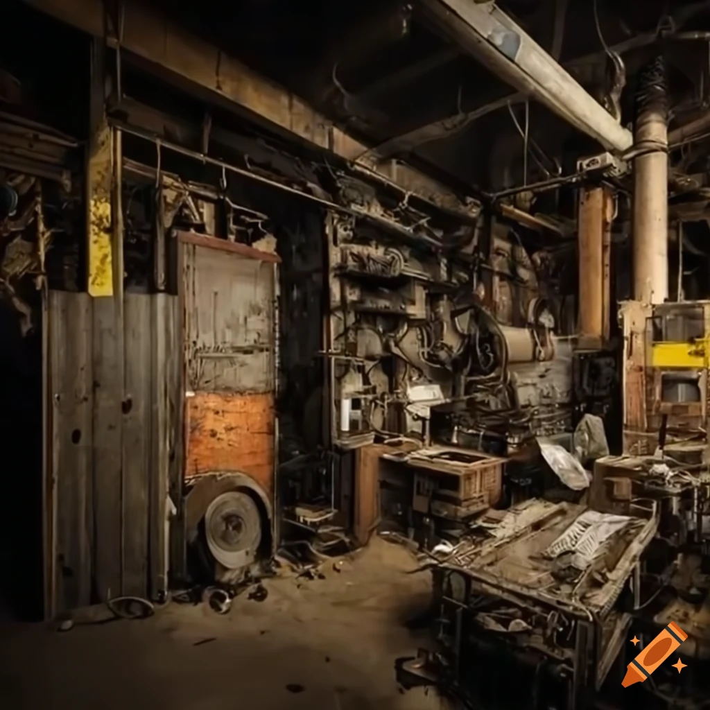Detailed image of a spacious, cluttered industrial mechanical room on ...