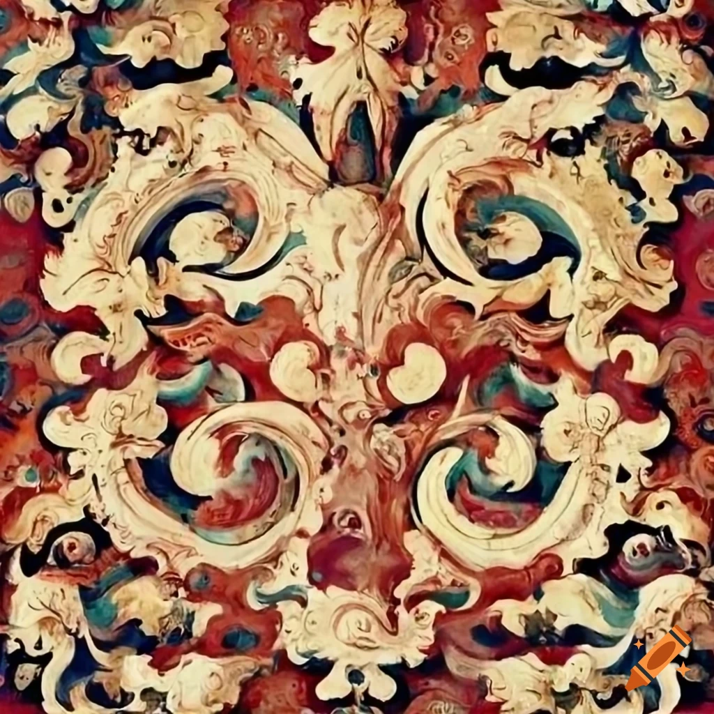 Colorful rococo fresco pattern of intricate flowers and birds on Craiyon