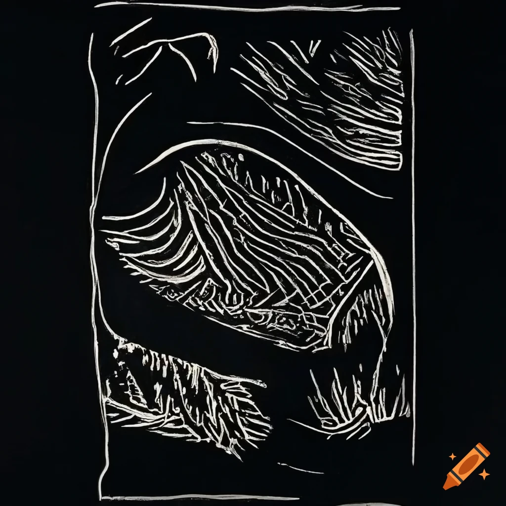 High contrast linocut of the loch ness monster on Craiyon