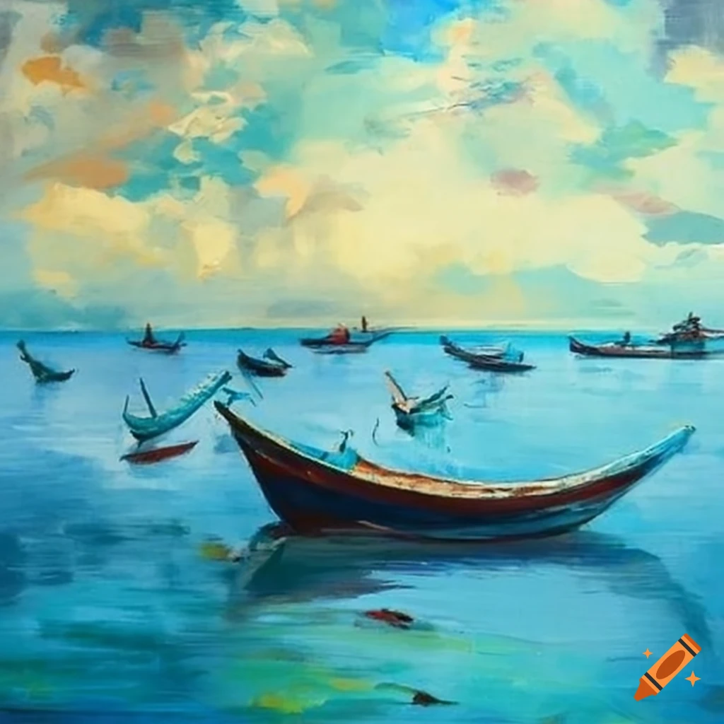 Southeast Asian fishing boats painting on Craiyon