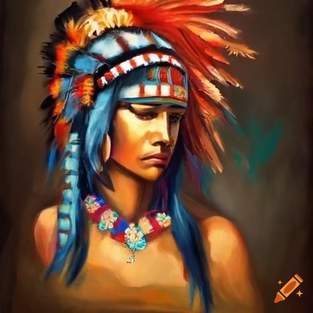 Painting of native american cultural headpiece on Craiyon