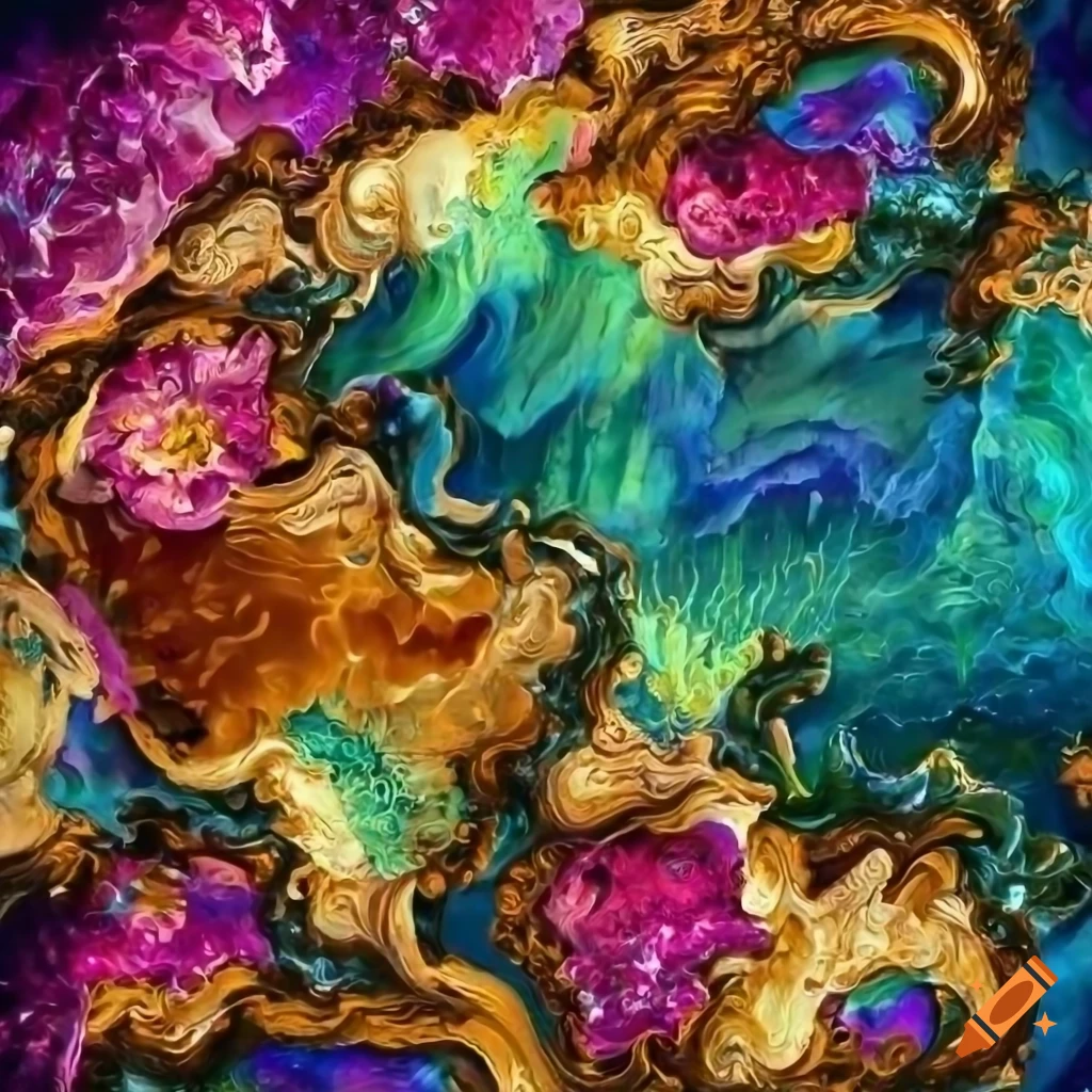 Intricate crystalline pattern of rocks and minerals in oil painting on ...