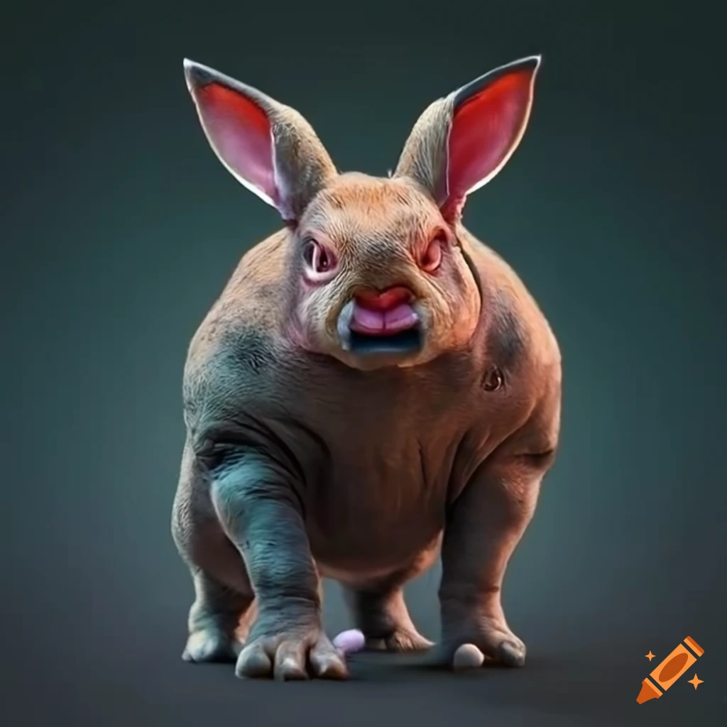 Unusual hybrid animal with elements of rabbit, pig, and rhinoceros on ...