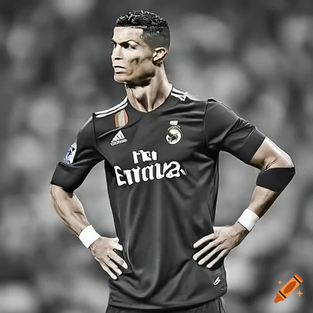 Cristiano Ronaldo wearing Real Madrid 2023-2024 season t-shirt on Craiyon