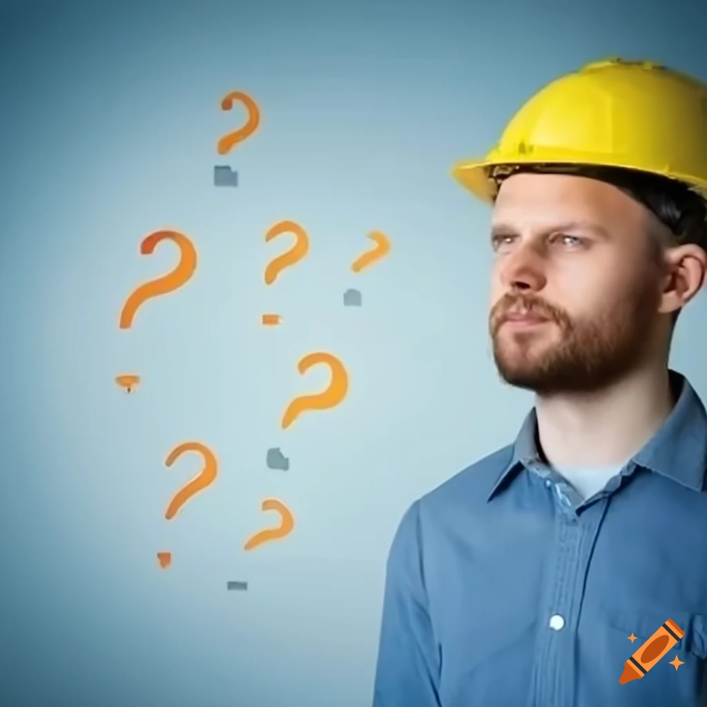 Factory worker in a modern environment with a question mark on his head ...