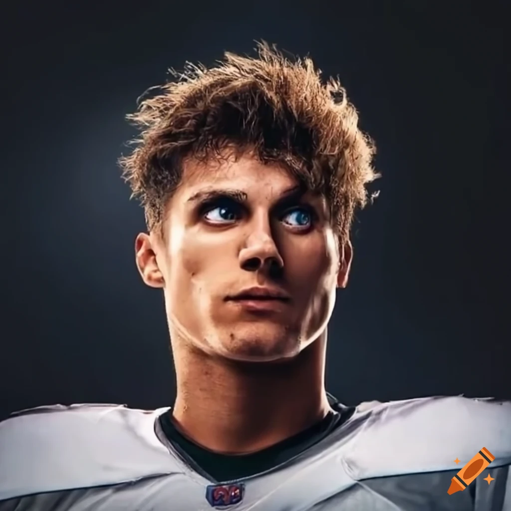 Strong american football player with tanned skin and dark hair on Craiyon