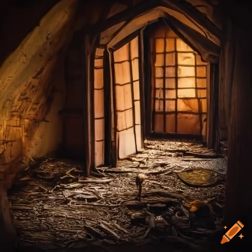 Interior of a decrepit old house in a portrait on Craiyon