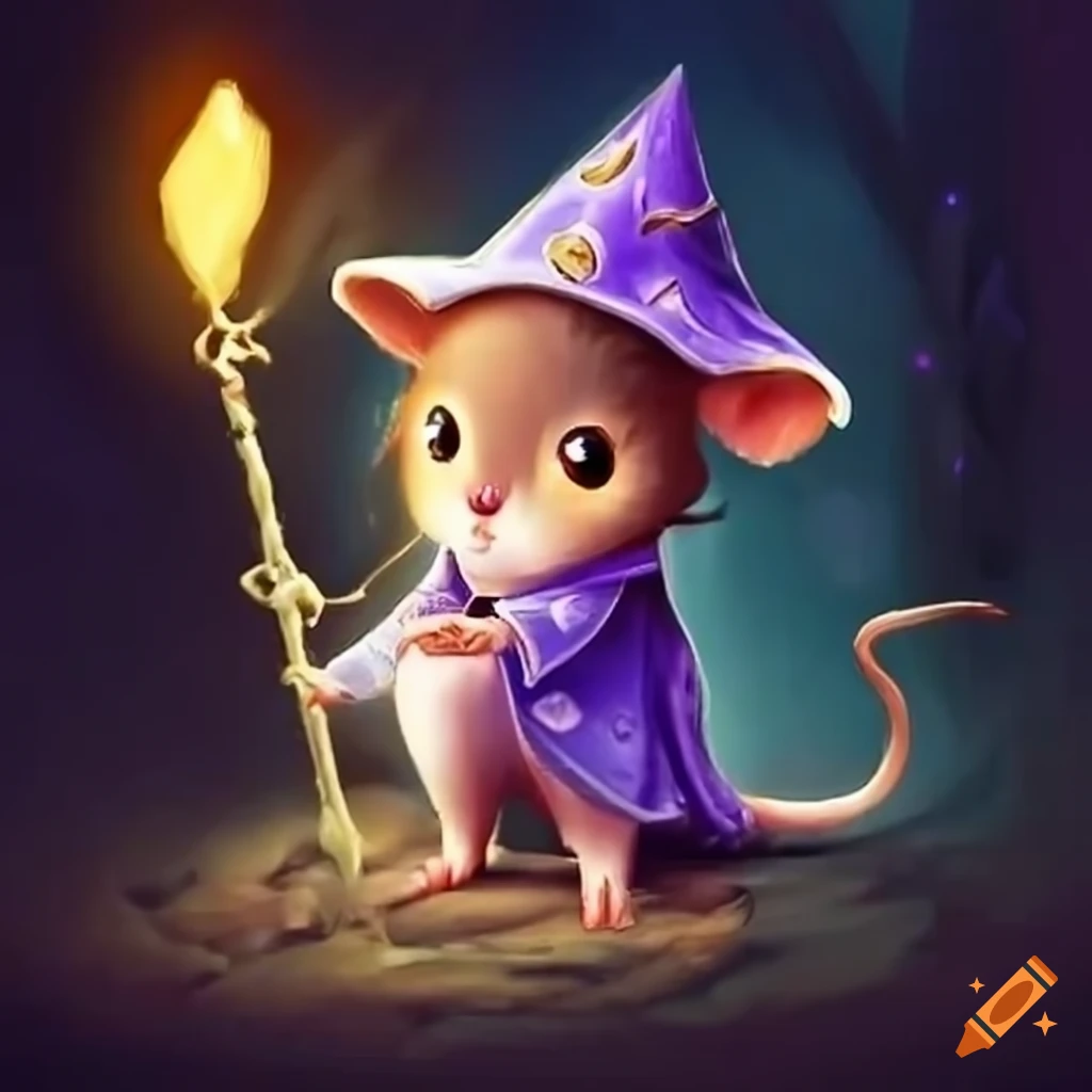 Adorable mage rat casting a spell on Craiyon