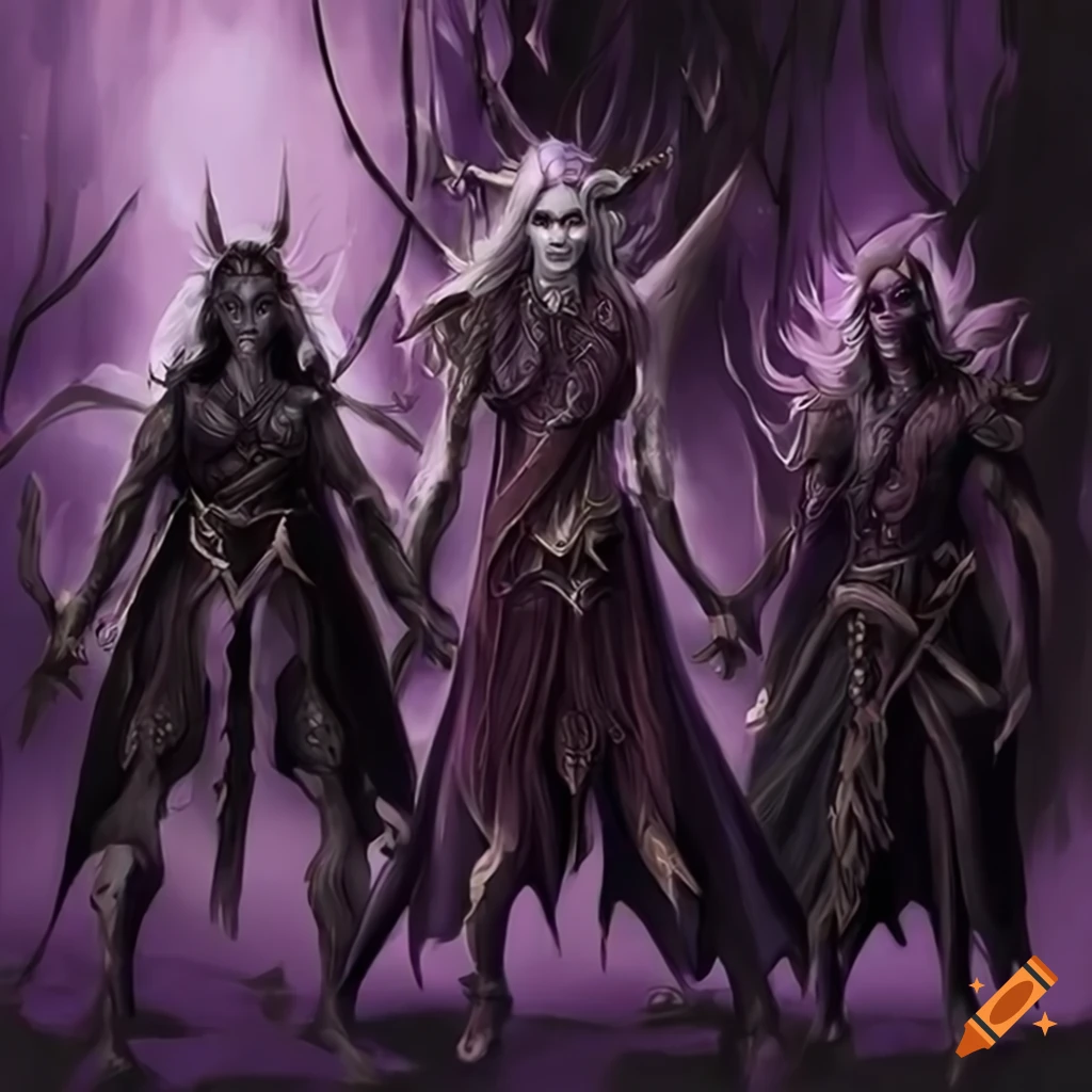 Group of dark elves on Craiyon