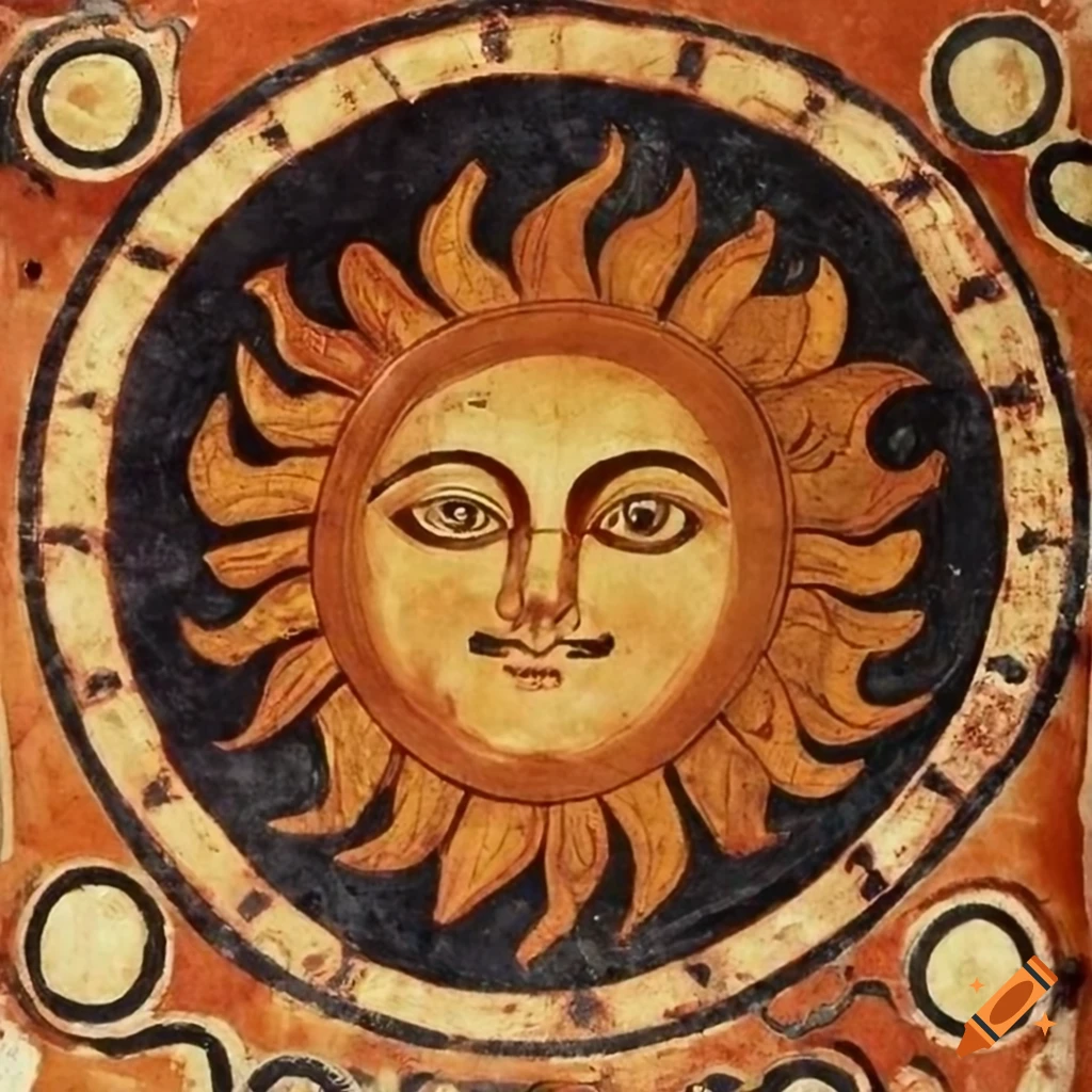 Smiling sun on album cover with romanesque fresco on Craiyon