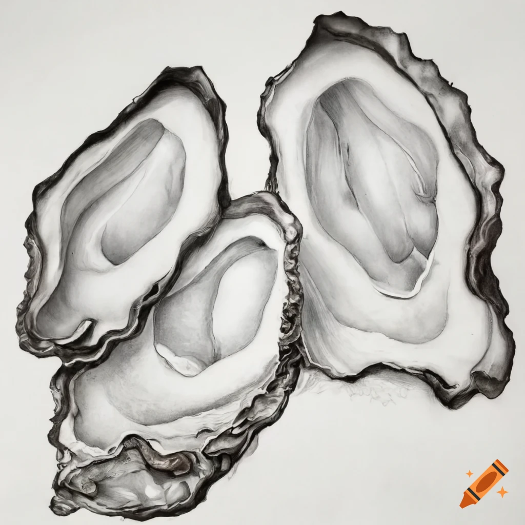 Pencil drawings of oyster shells on Craiyon
