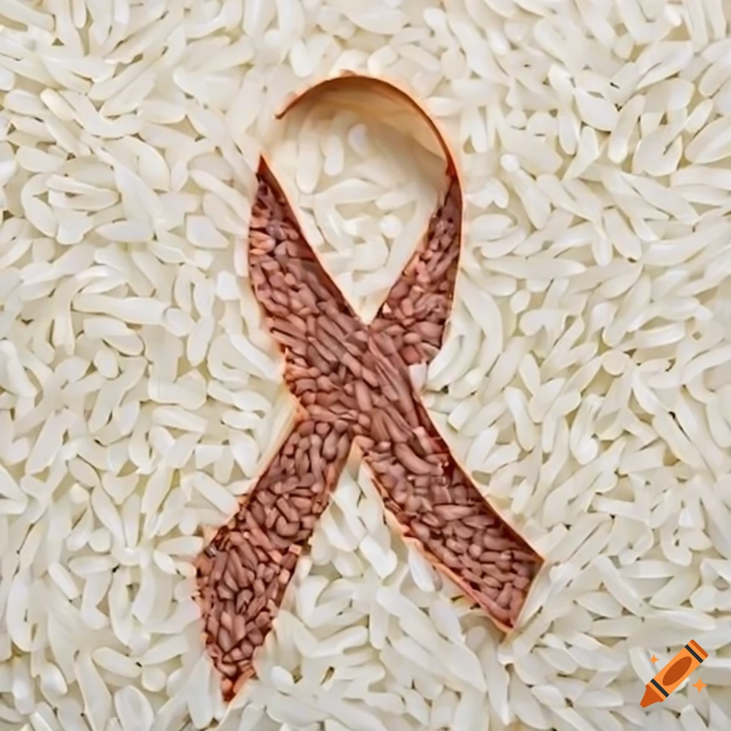 Creative cancer ribbon made of white rice grains on Craiyon