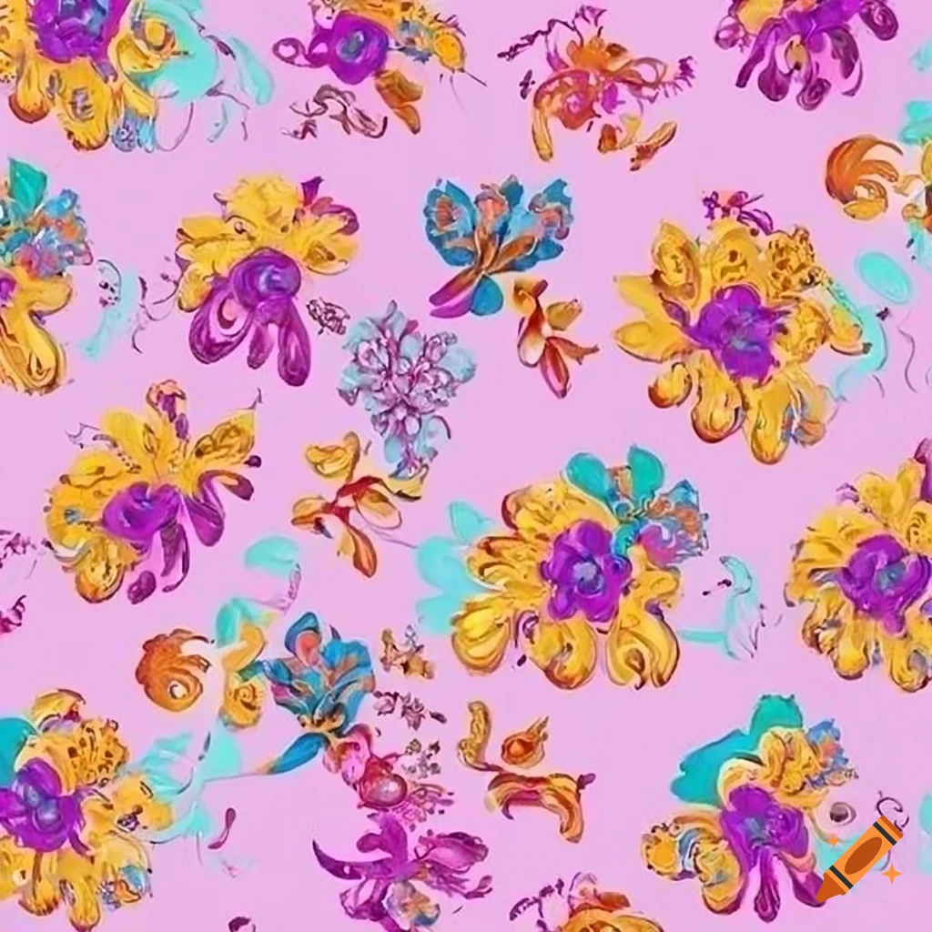 Rainbow pastel groovy rococo intricate floral pattern in oil painting ...