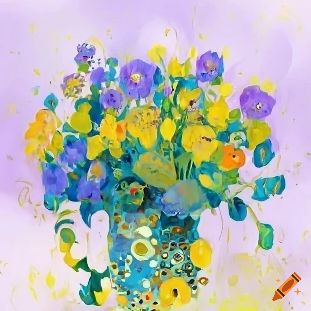 Abstract bouquet of fresh spring flowers painted by klimt on a white ...