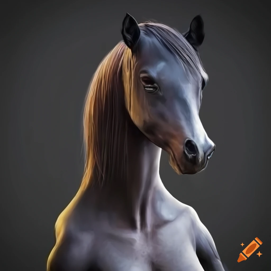Hyper realistic anthropomorphic girl with black horse features on Craiyon
