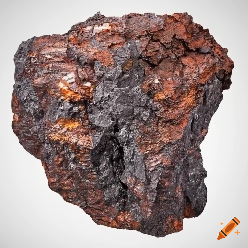 Photorealistic iron ore with detailed textures on white background on Craiyon