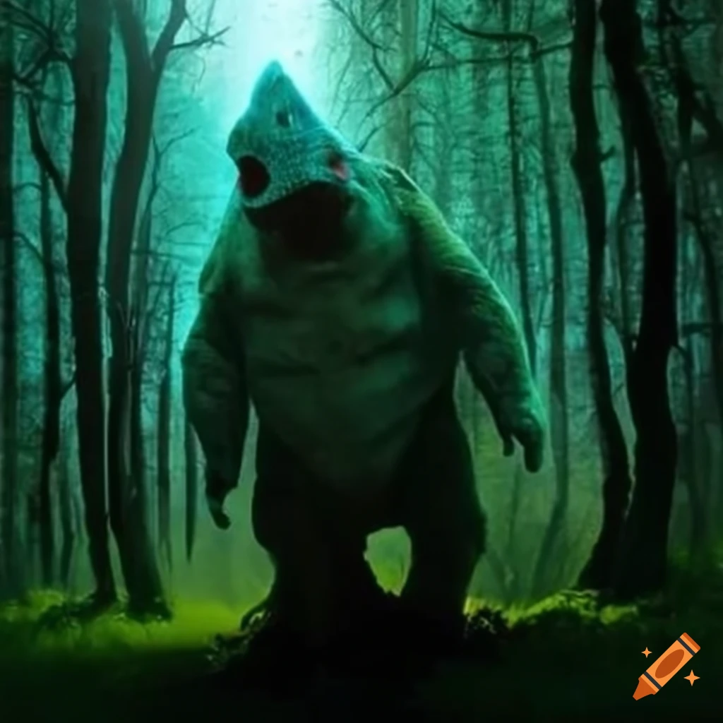 Spooky monster in dark forest on Craiyon