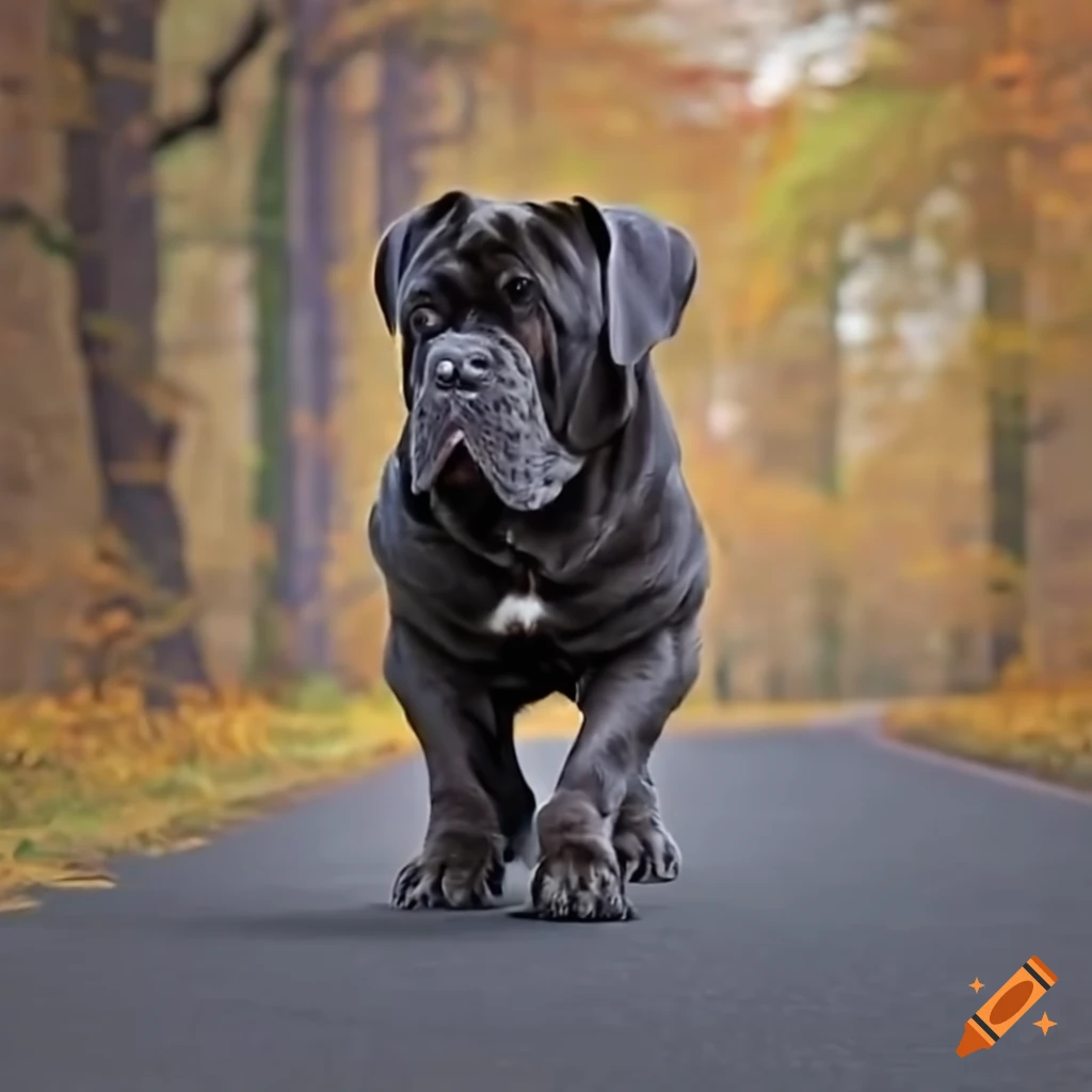 Neapolitan mastiff walking in the middle of the road on Craiyon