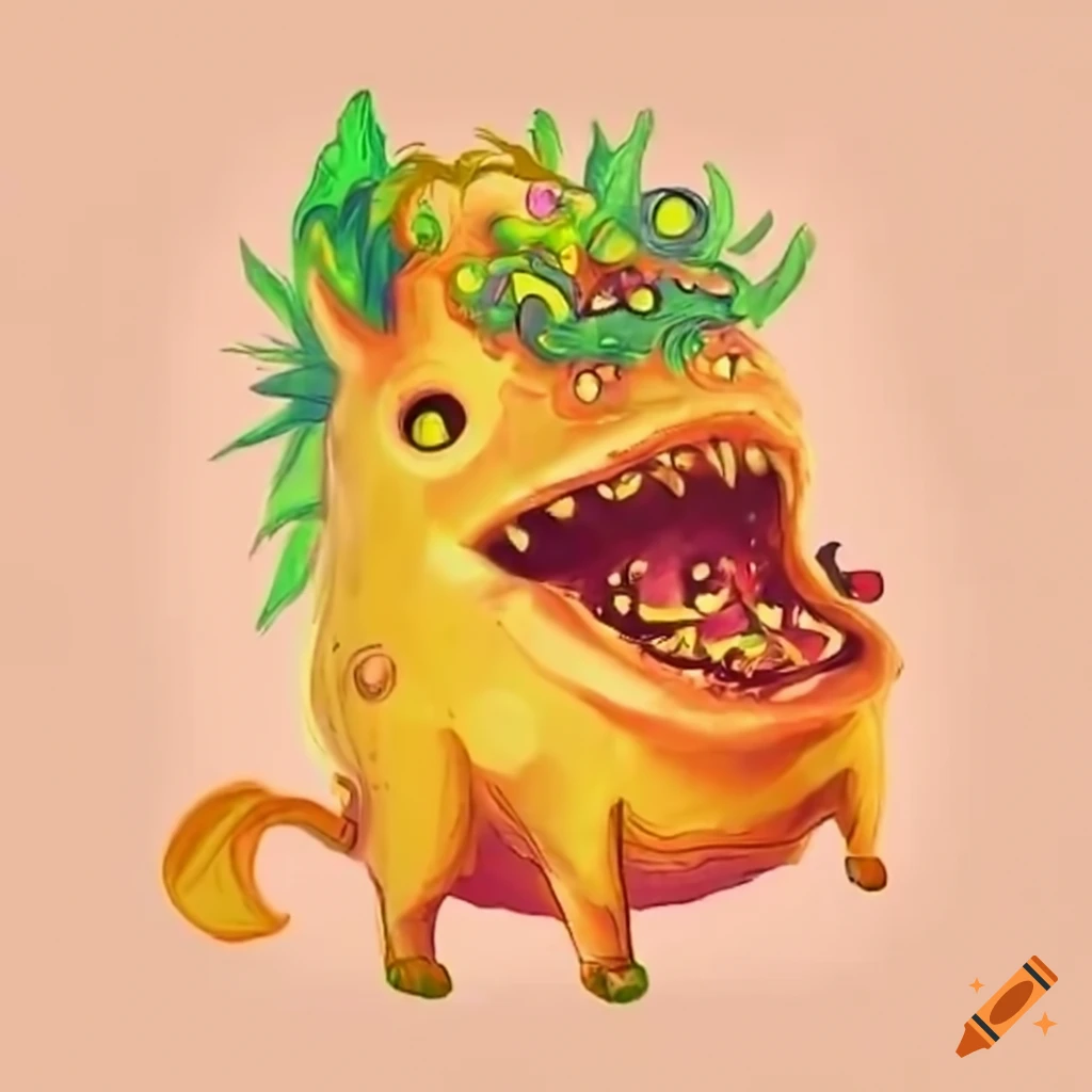 Mythical creatures and mutant omega mart lemon fruit monster in a ...
