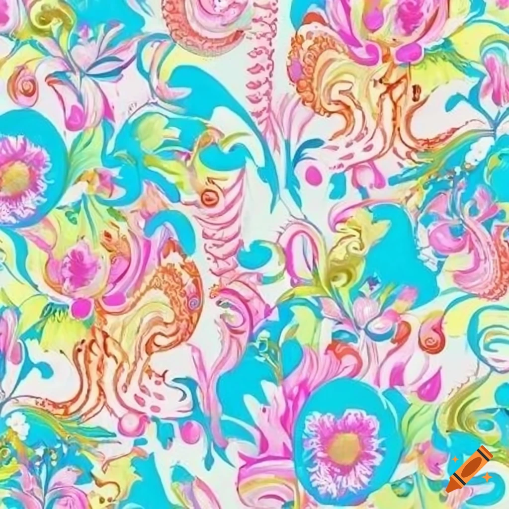 Groovy rococo intricate floral pattern in rainbow pastel colors on Craiyon