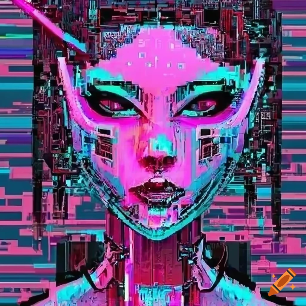 Glitchcore cyberpunk lady on Craiyon