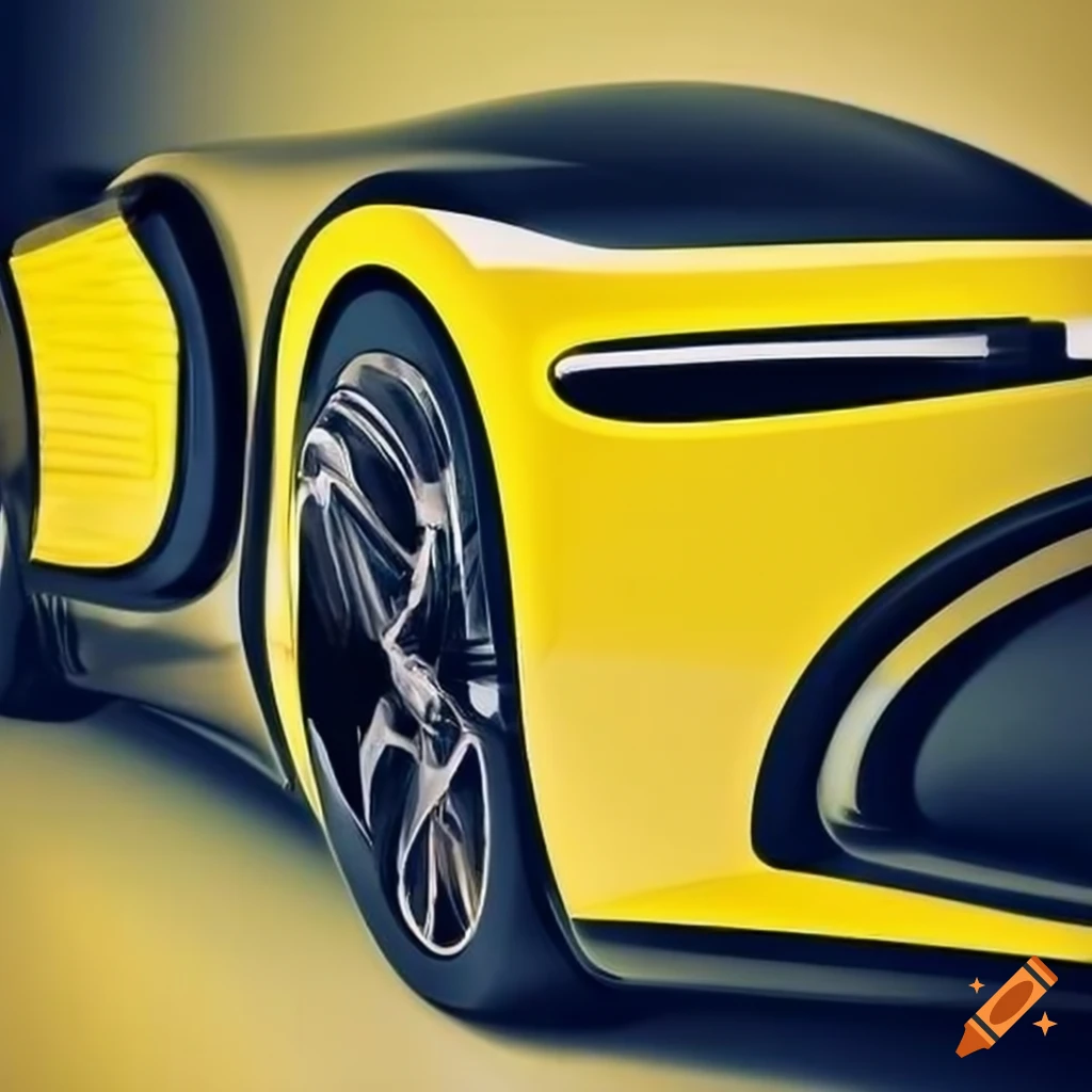 Yellow and black concept car with chrome and stainless steel in motion ...