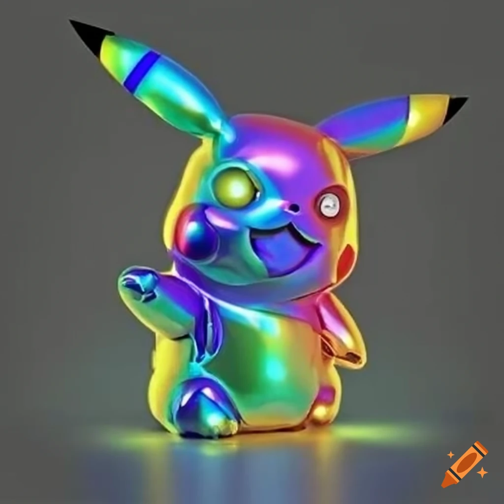 Metallic rainbow Pikachu emitting neon lightning on Craiyon