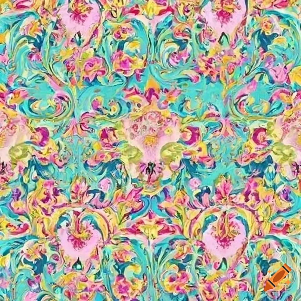 Rainbow pastel groovy rococo intricate floral pattern in oil painting ...