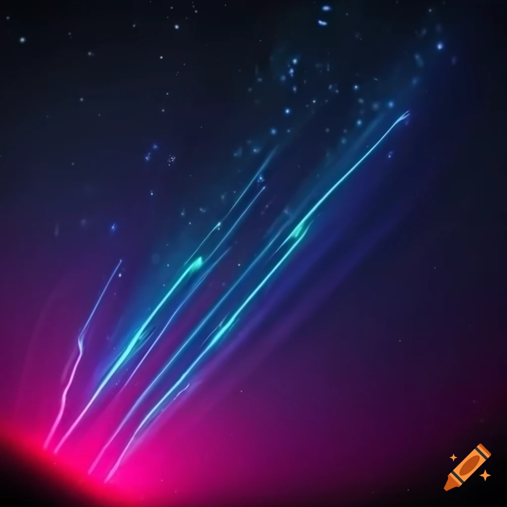 Realistic neon lights pulsing in a starry night sky with techno music ...