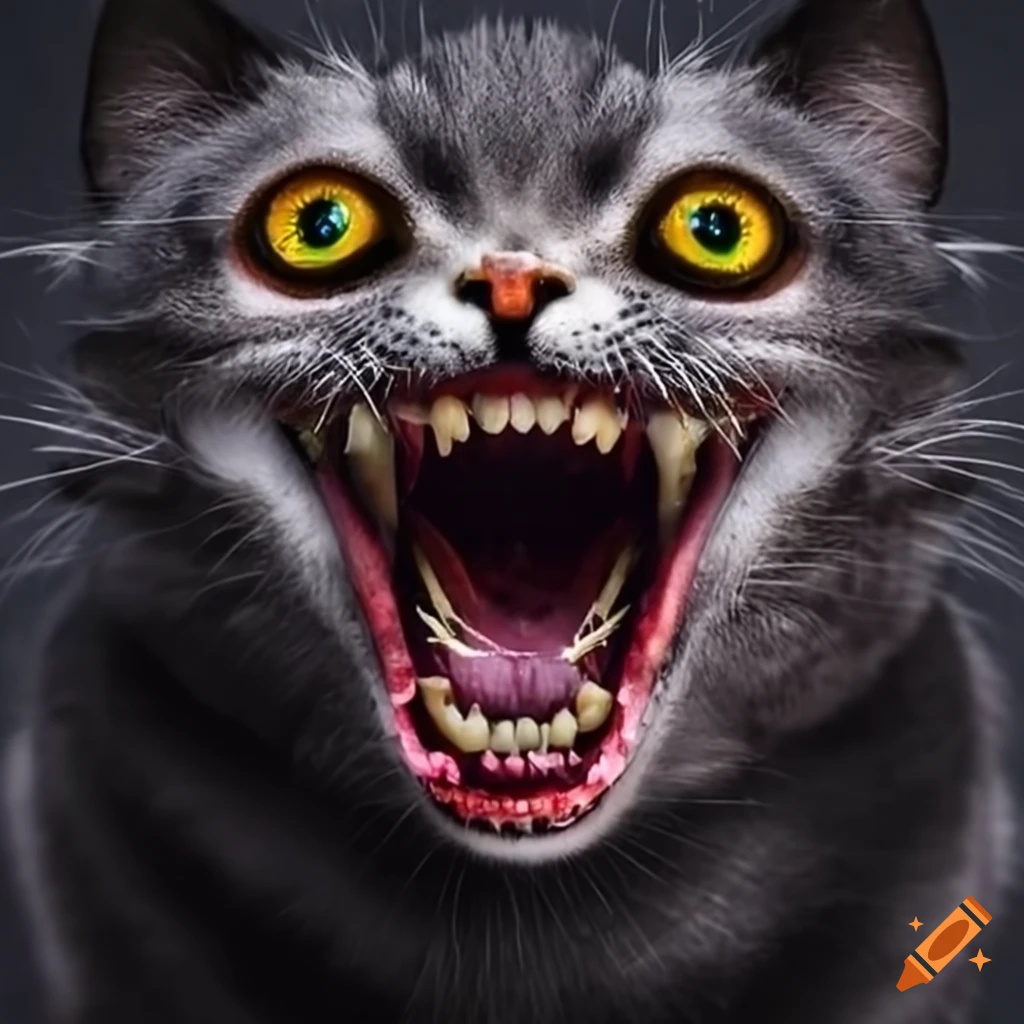 Spooky cat with sharp teeth on Craiyon