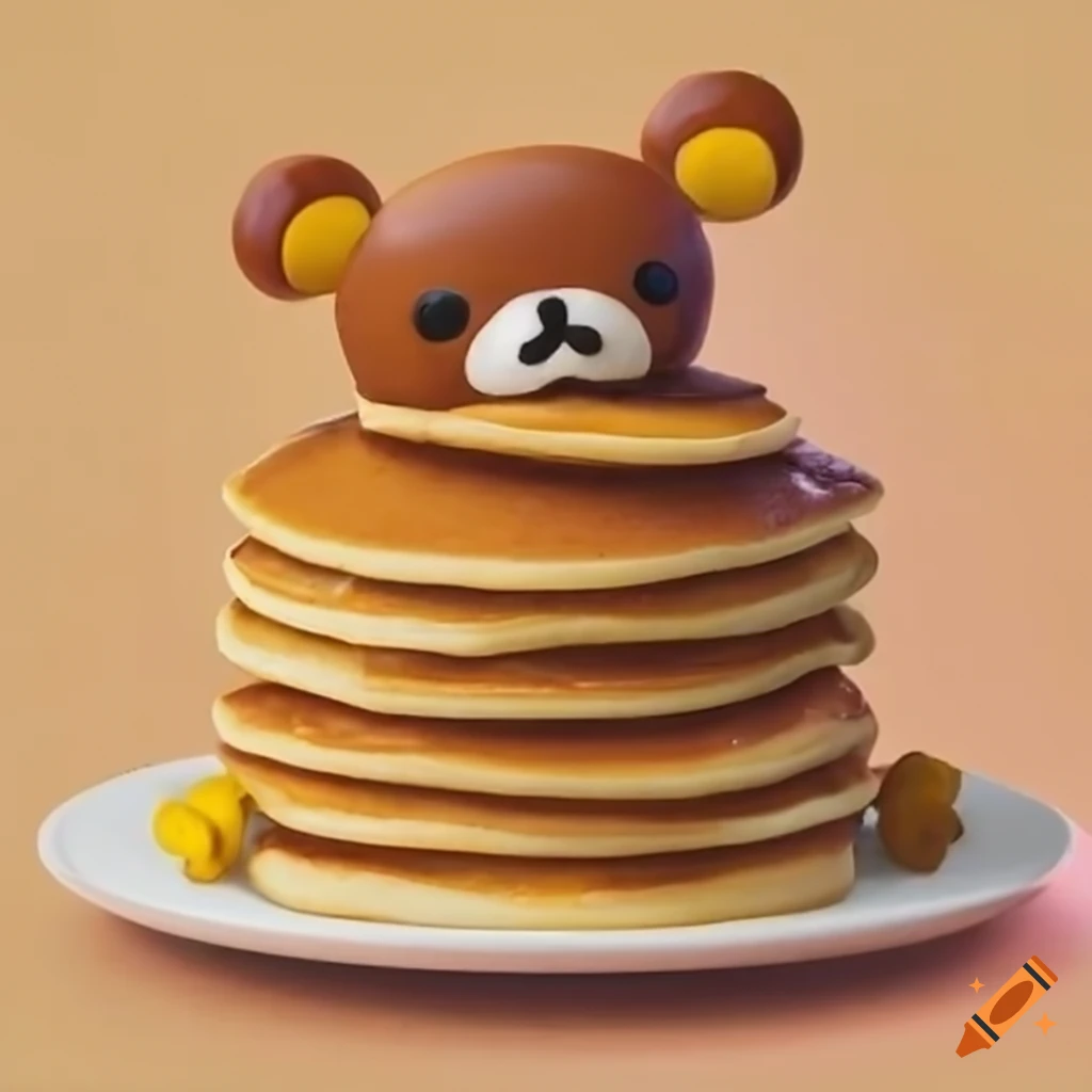 Delicious stack of pancakes with rilakkuma on a plate on Craiyon