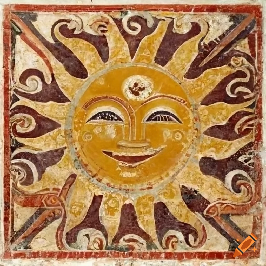 Smiling sun on album cover with romanesque fresco on Craiyon
