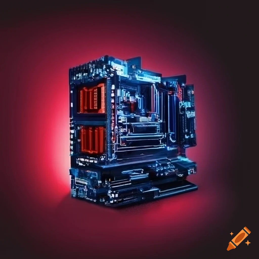 Red and navy borg-style motherboard on Craiyon