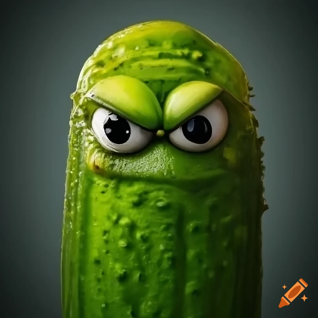 Portrait of an angry green pickle with a scowling face on Craiyon
