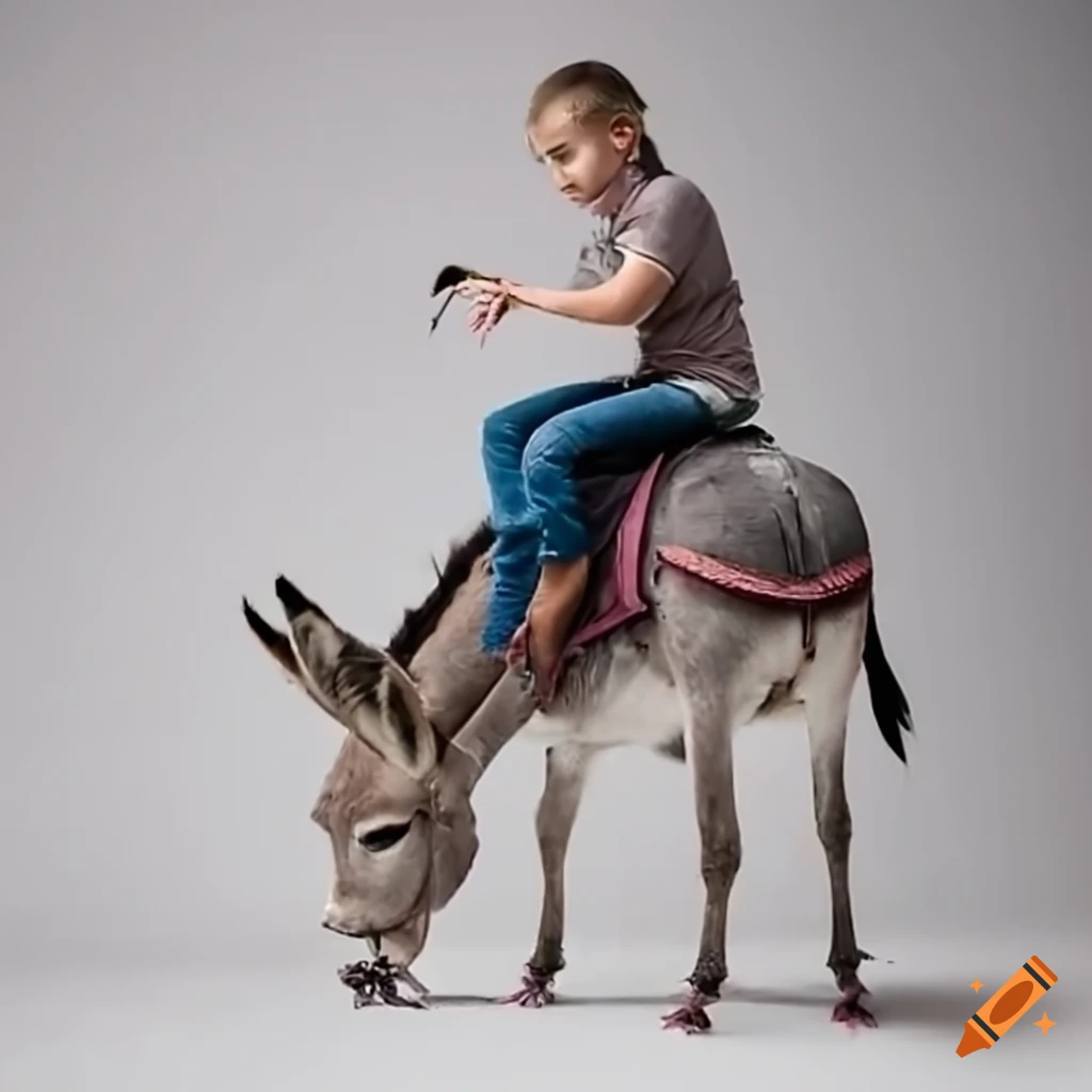 Pigeon riding on a donkey on Craiyon