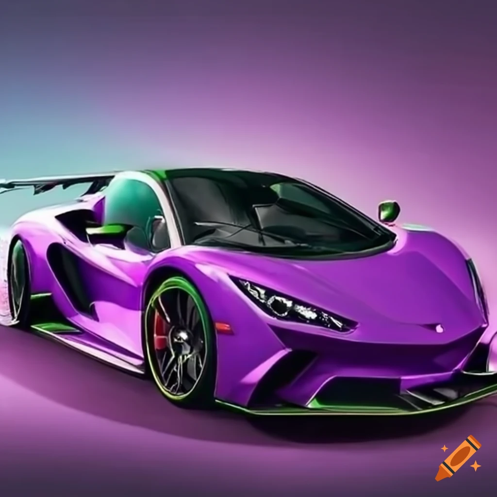Purple sports car on a track in purple and green colors, gamer supercar ...