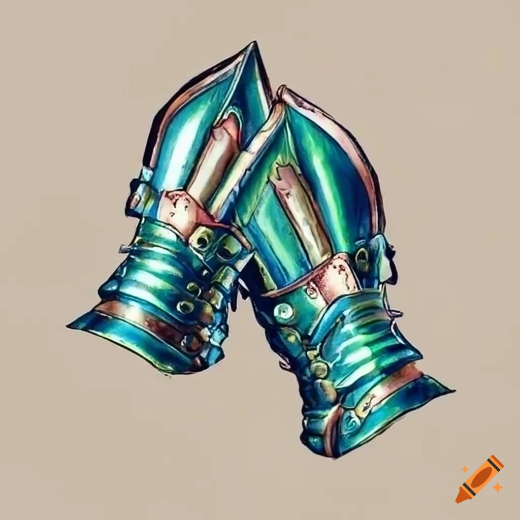 Tattoo of medieval gauntlets with glowing blue, green, and red aura on ...