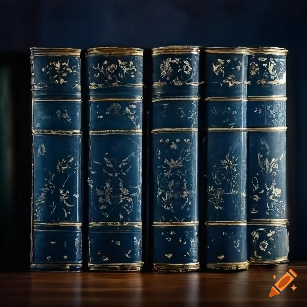 Row of antique intricately decorated vintage books on Craiyon