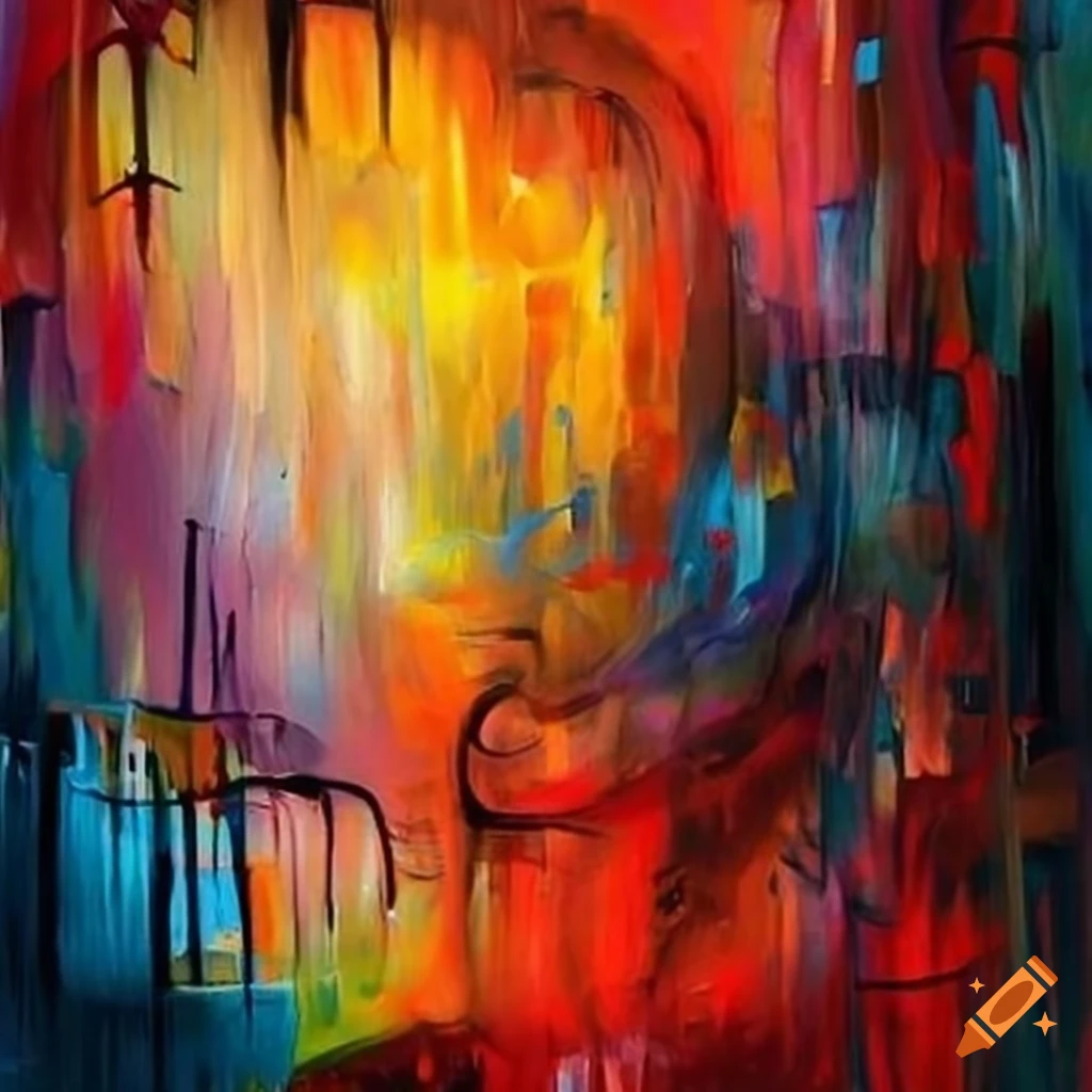 Abstract painting with the quote 'one cannot love and be wise' on Craiyon