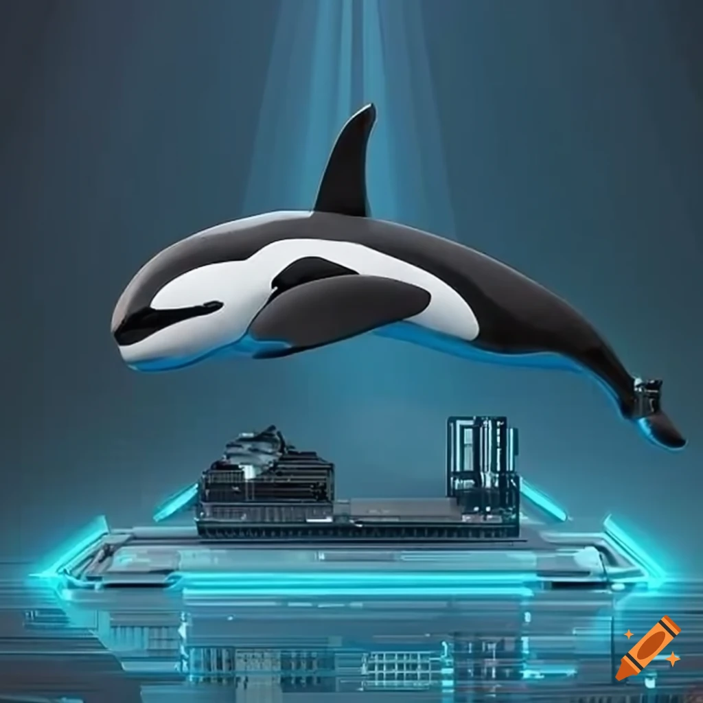 Orca made of futuristic server hardware components on Craiyon