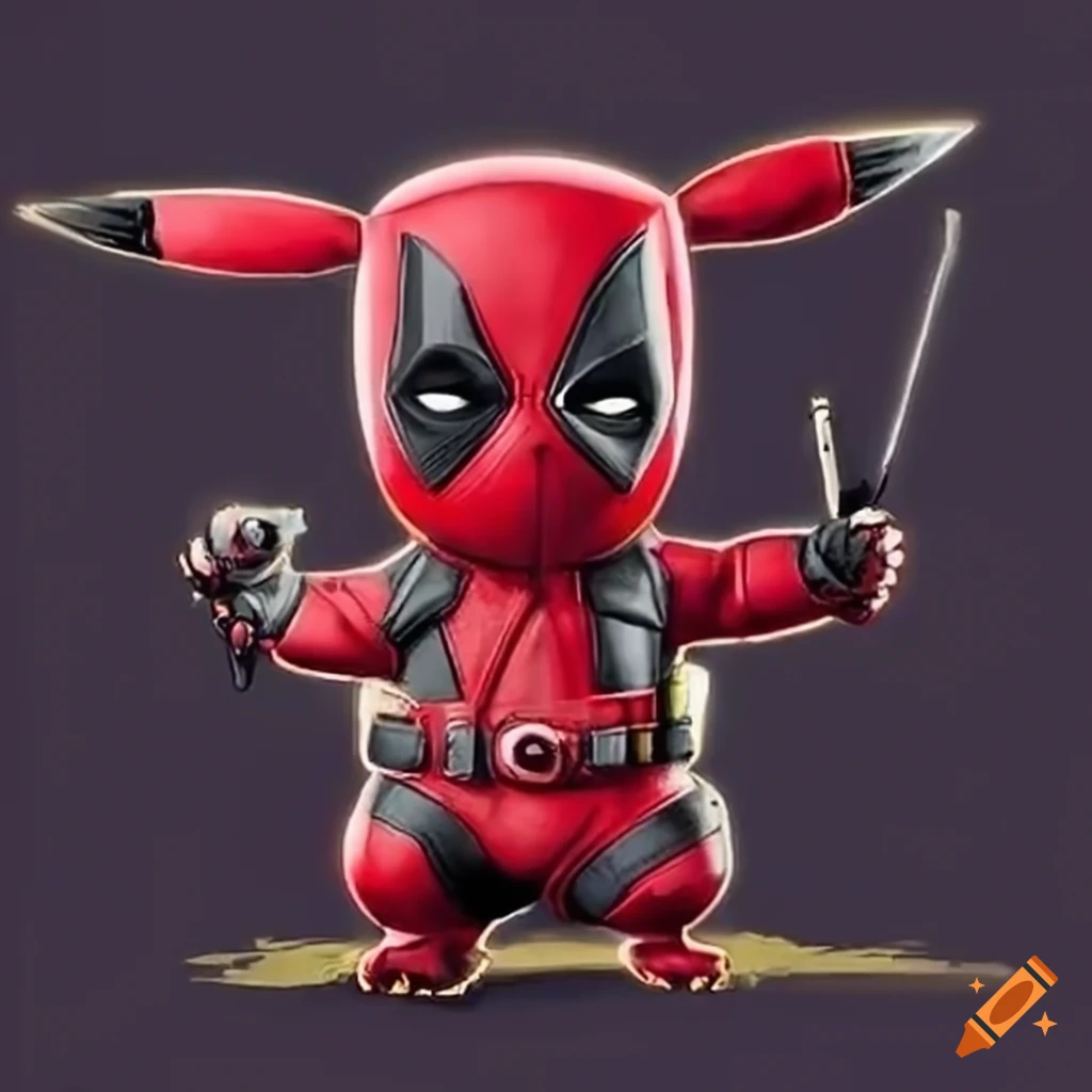 Deadpool pikachu emitting red lightning on Craiyon