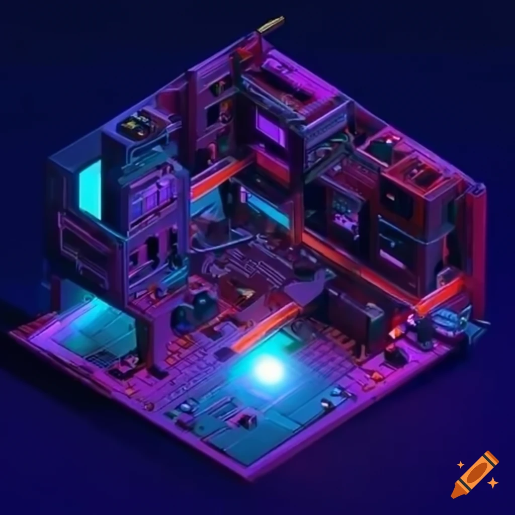 Modular synths in detailed isometric video game style on Craiyon
