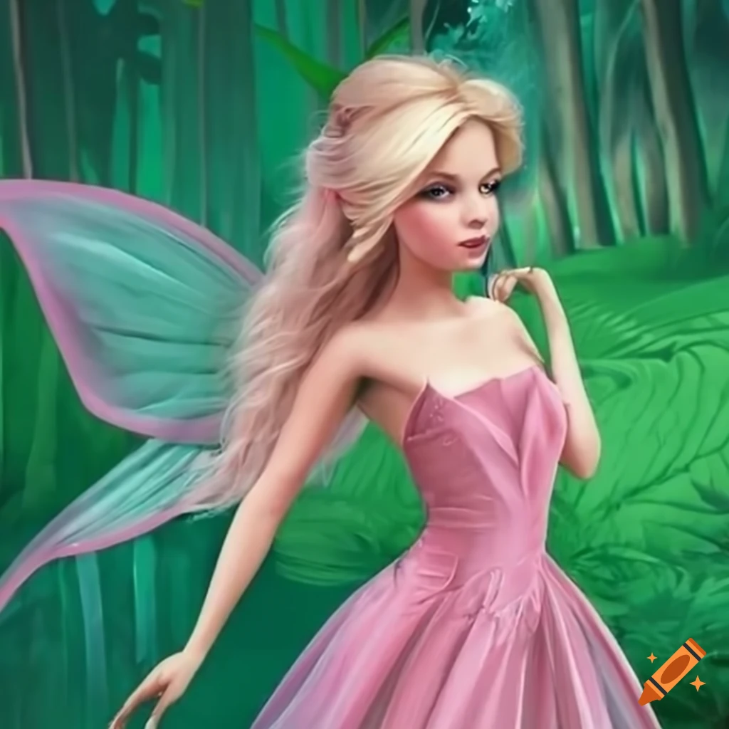 Blonde fairy with a green and pink dress on Craiyon