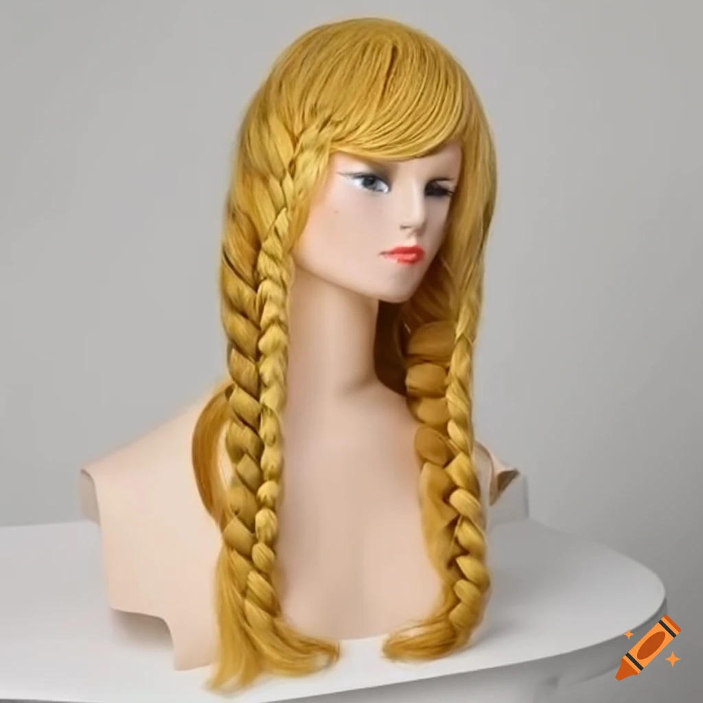 Golden braid wig on a mannequin on Craiyon