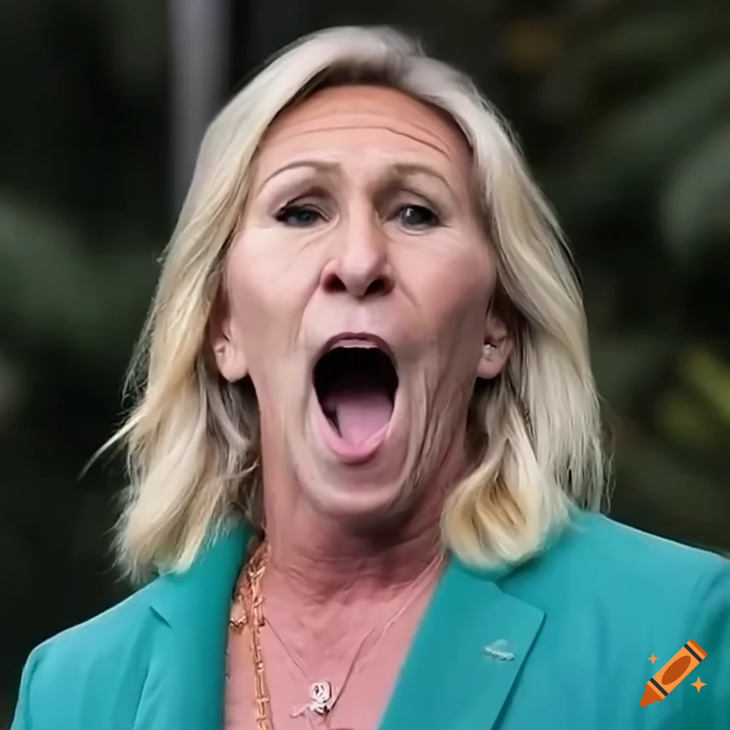 Satire of Marjorie Taylor Greene rudely screaming at the zoo on Craiyon