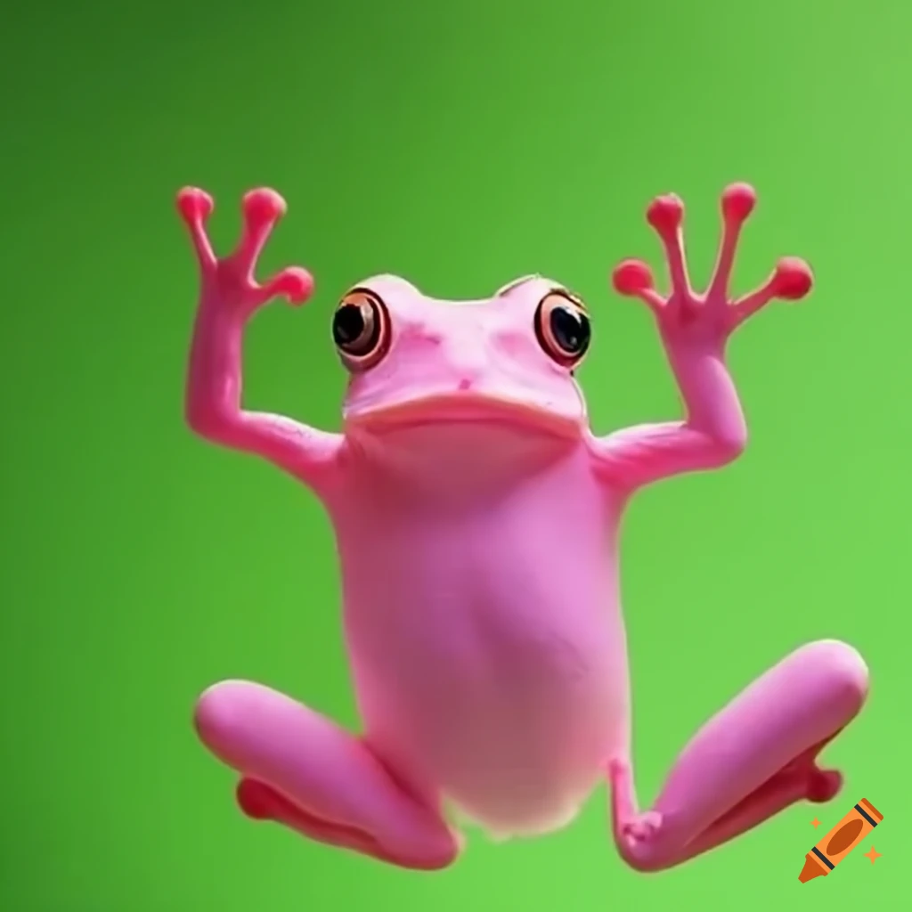 Pink frog leaping with upward gaze on Craiyon