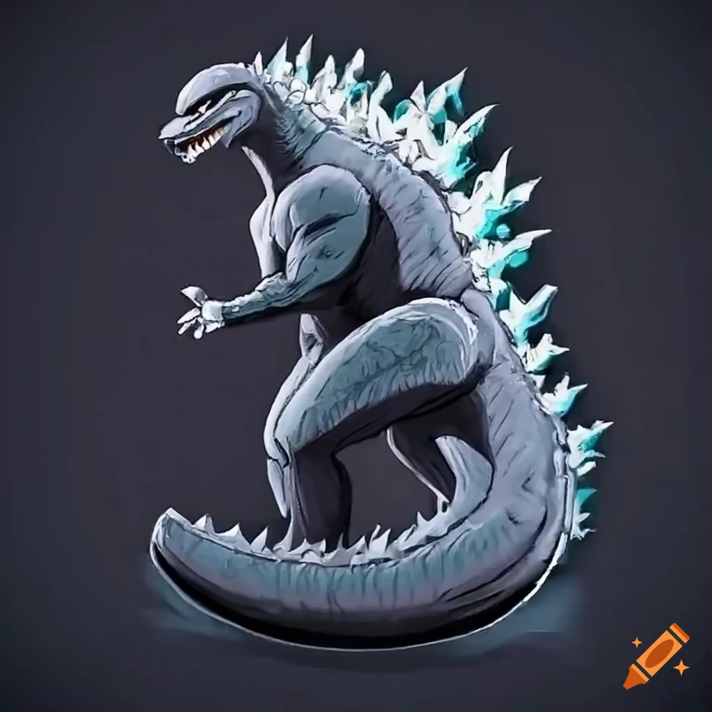 Silver-gray Godzilla as a powerful Dragonball Z character made of ...